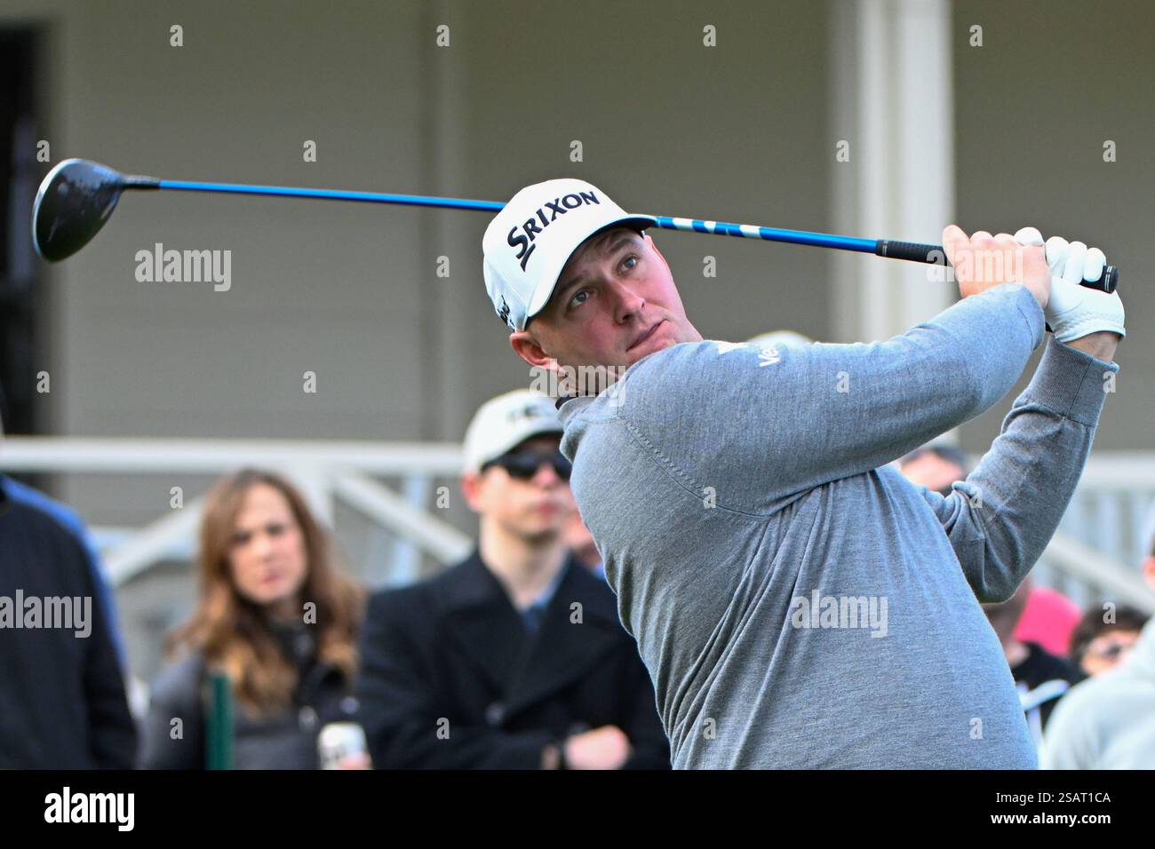 PEBBLE BEACH, CA - JANUARY 30: Sepp Straka (USA) watches his tee shot ...