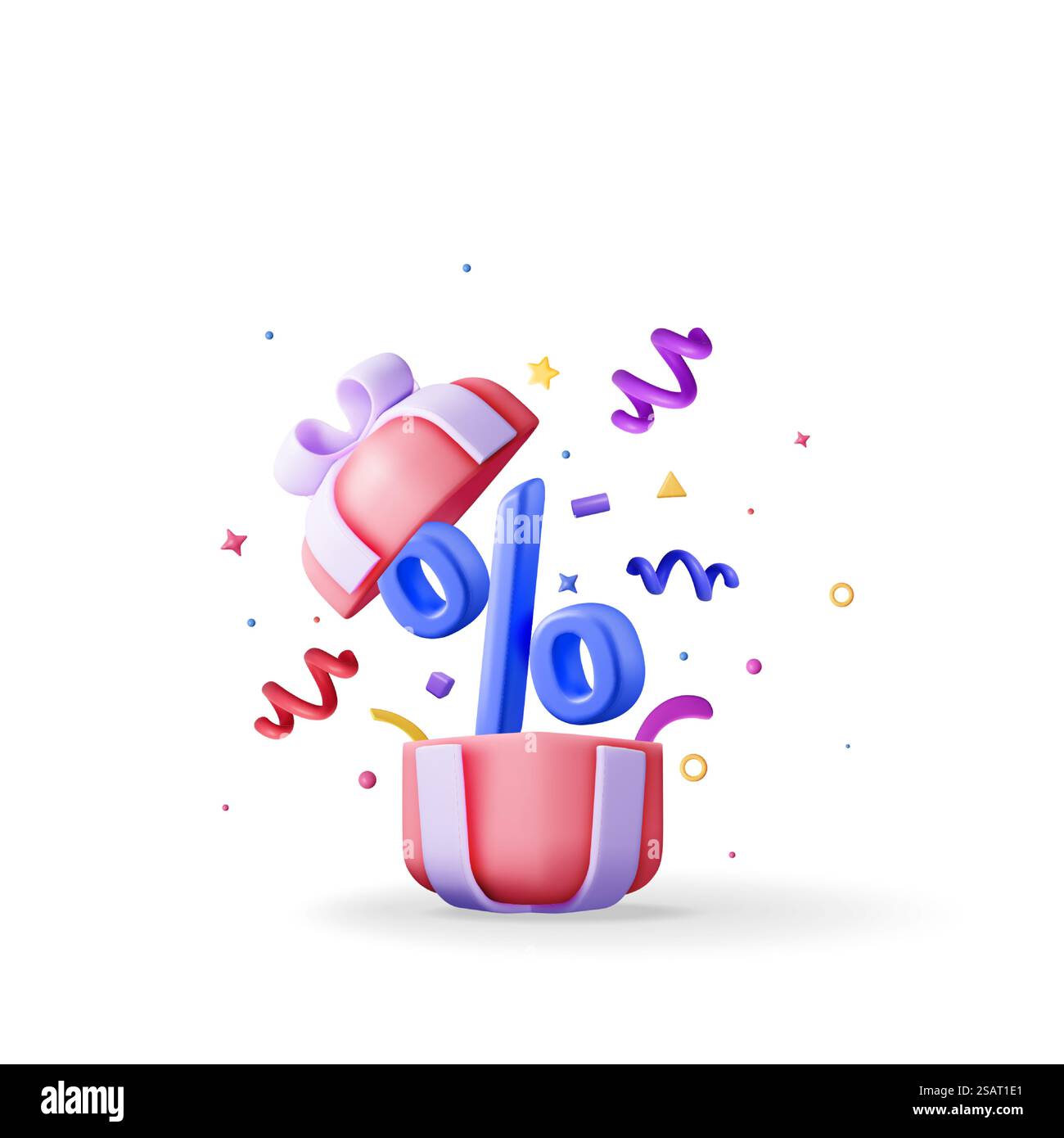3D Opened Gift Box with Percentage Symbol Inside and Confetti. Render ...