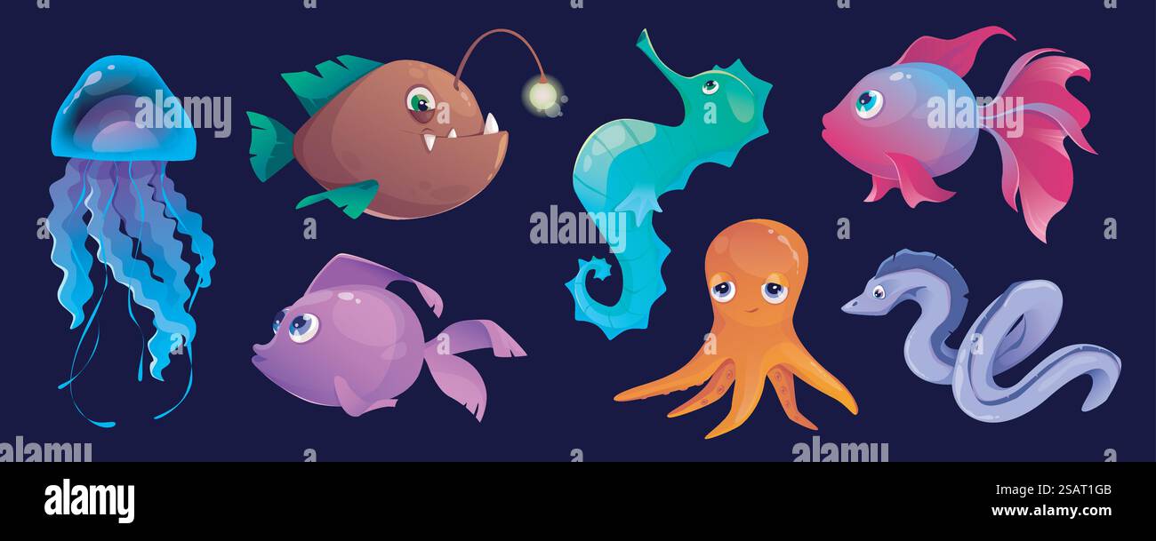 Underwater animals mega set in cartoon graphic design. Bundle elements ...