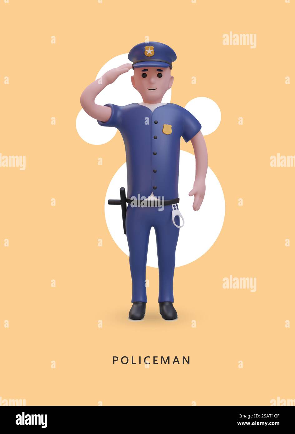 Man holds hand near head and salutes. Professional policeman in blue ...