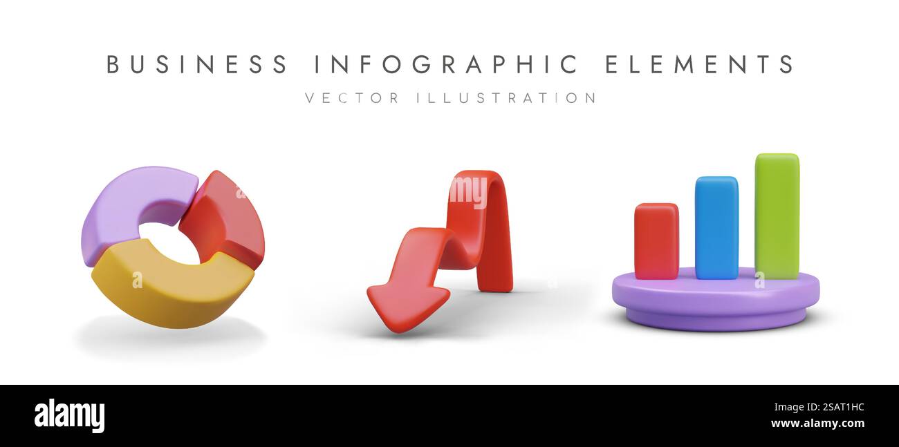 Histogram, pie chart and arrow in red, purple and green colors. Concept ...