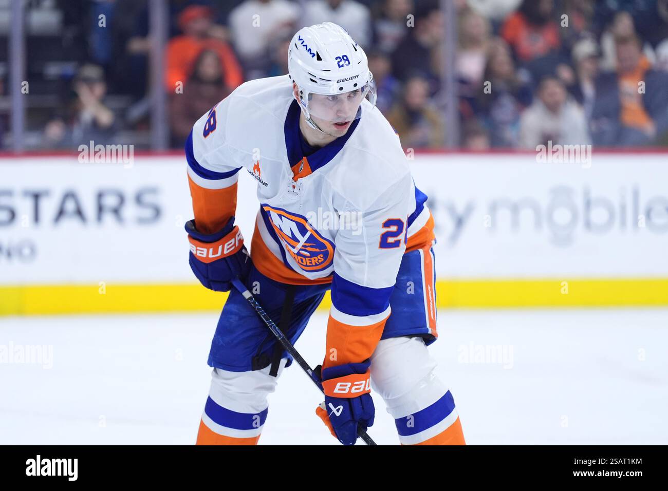 New York Islanders' Alexander Romanov plays during an NHL hockey game ...