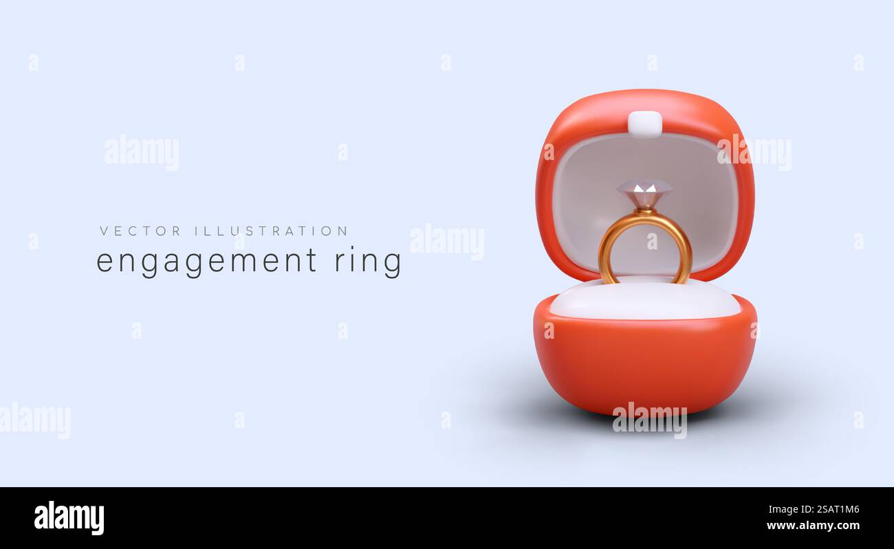 Engagement ring with precious stone in open box. Accessory for marriage ...