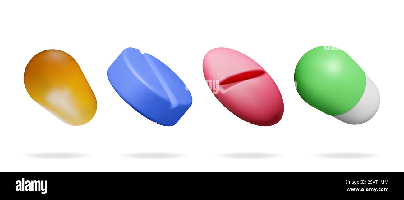 3D Classic Capsule Pills from Different Angles Collection. Render ...