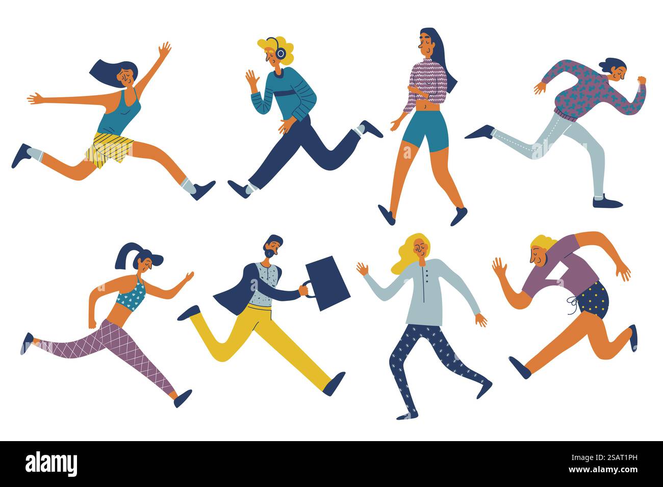 People running set in flat character design for web. Bundle persons of ...