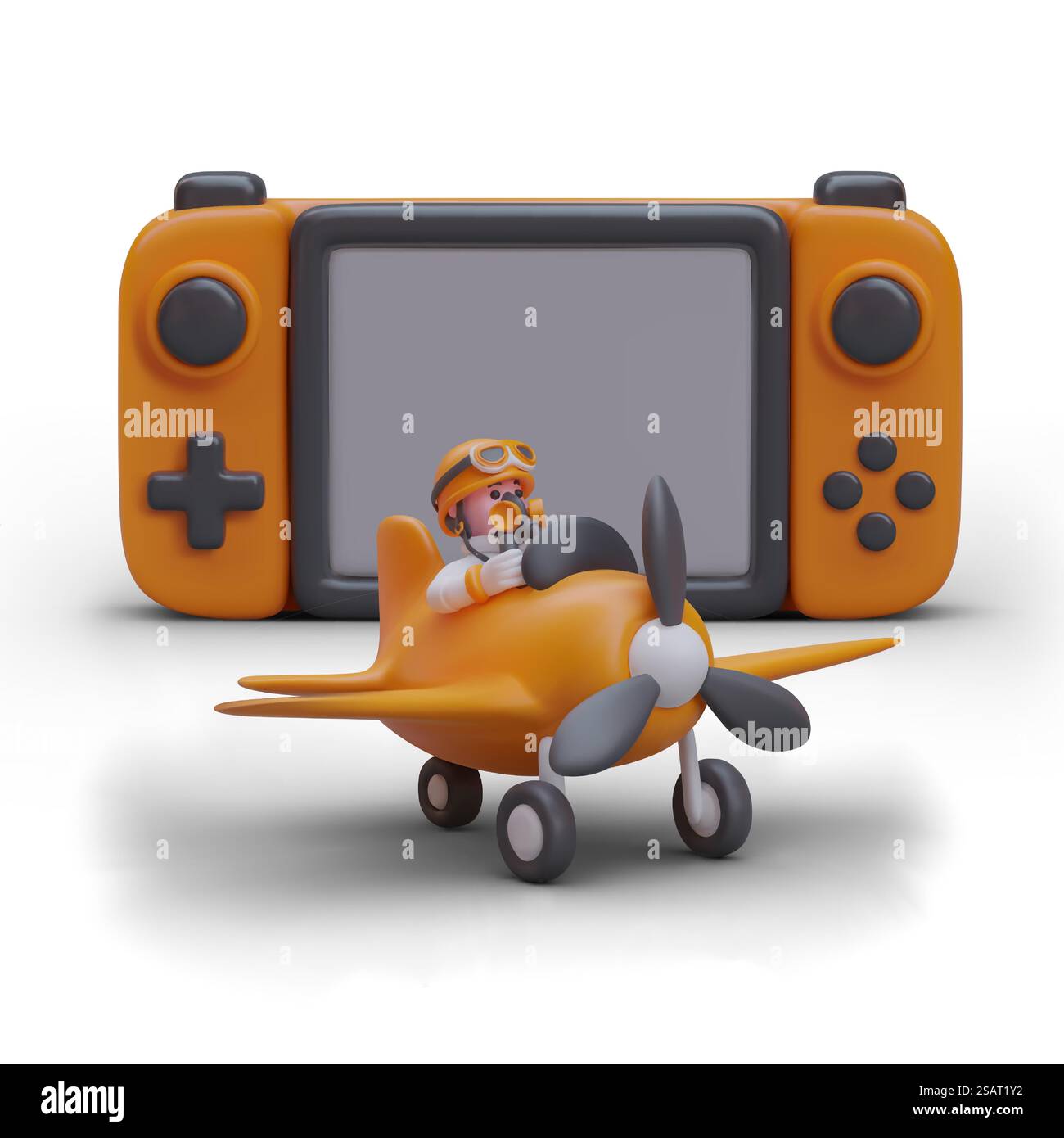 Giant game console, funny retro plane with pilot. Gaming concept ...
