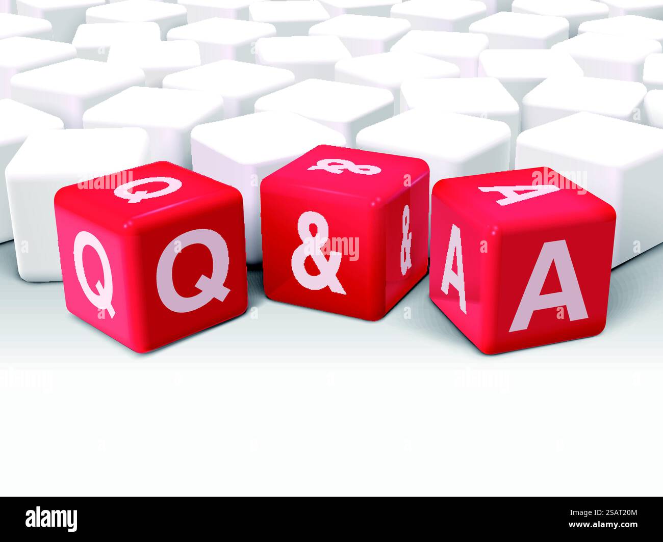 3d illustration dice with word Q and A question and answer on white ...