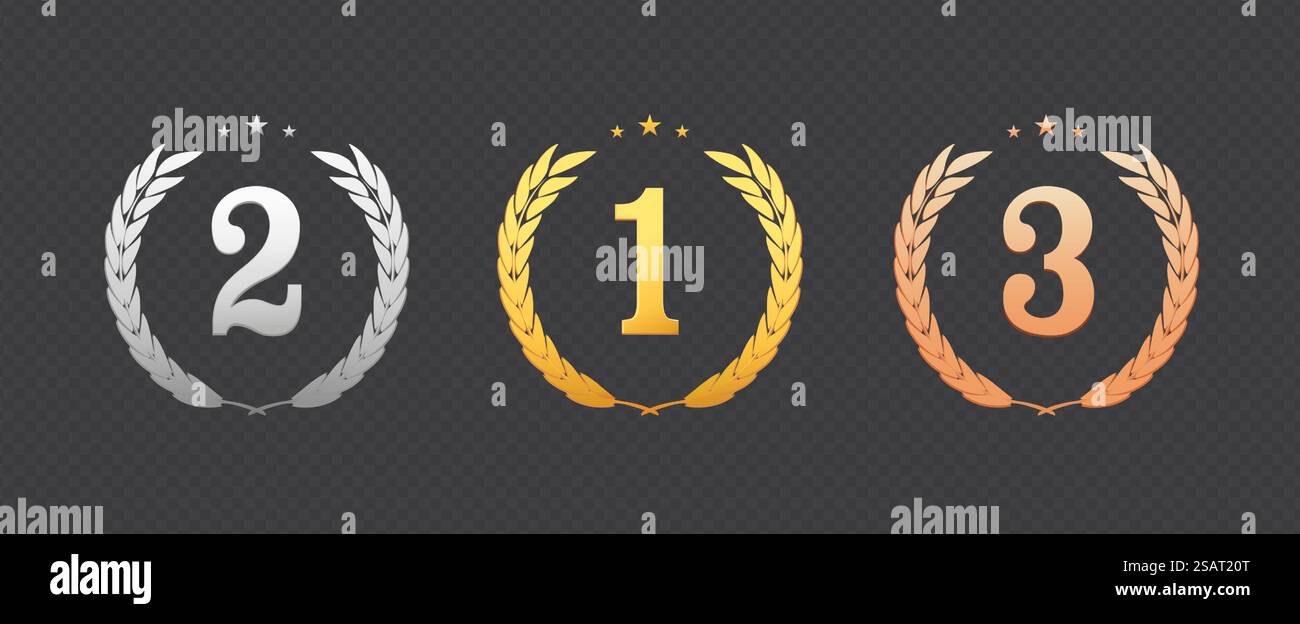 Gold, Silver, Bronze medals Vector. Badge set with First, Second, Third ...