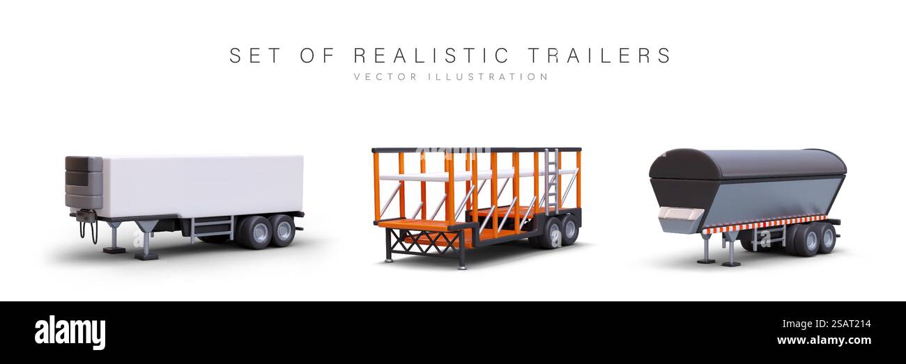Set of realistic trailers with open and closed body. Industrial ...