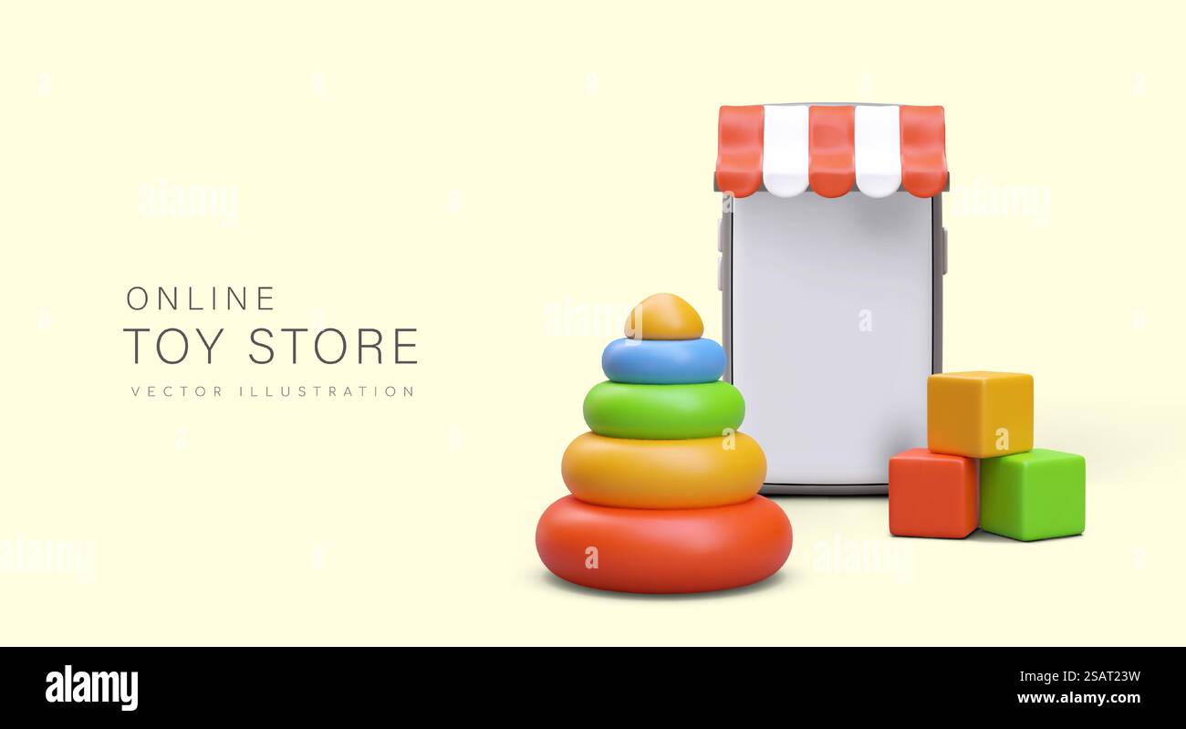 Poster for toy store with place for text. Online toy shop concept. 3d ...