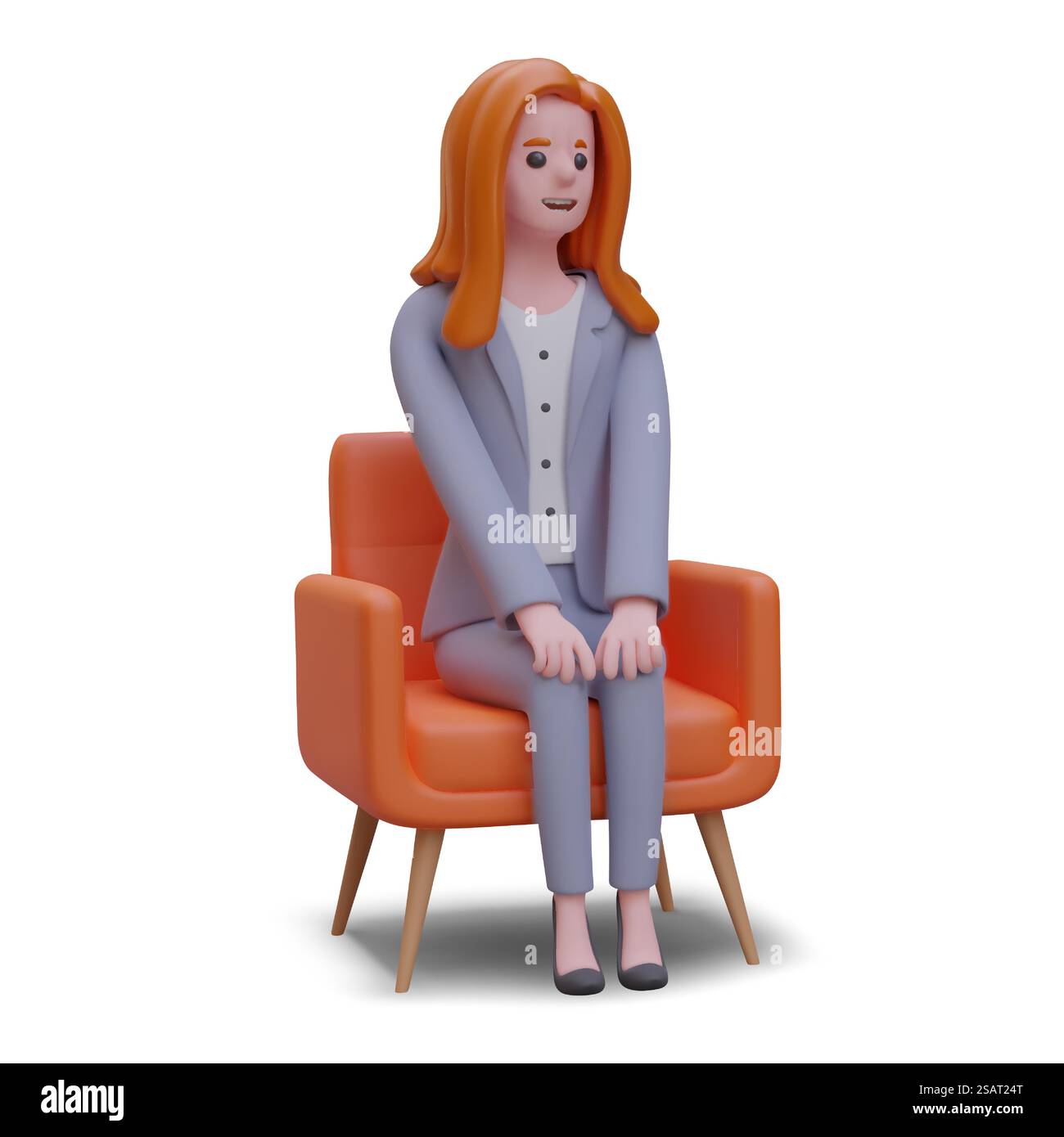 3d realistic young female in office clothes sitting on armchair and ...