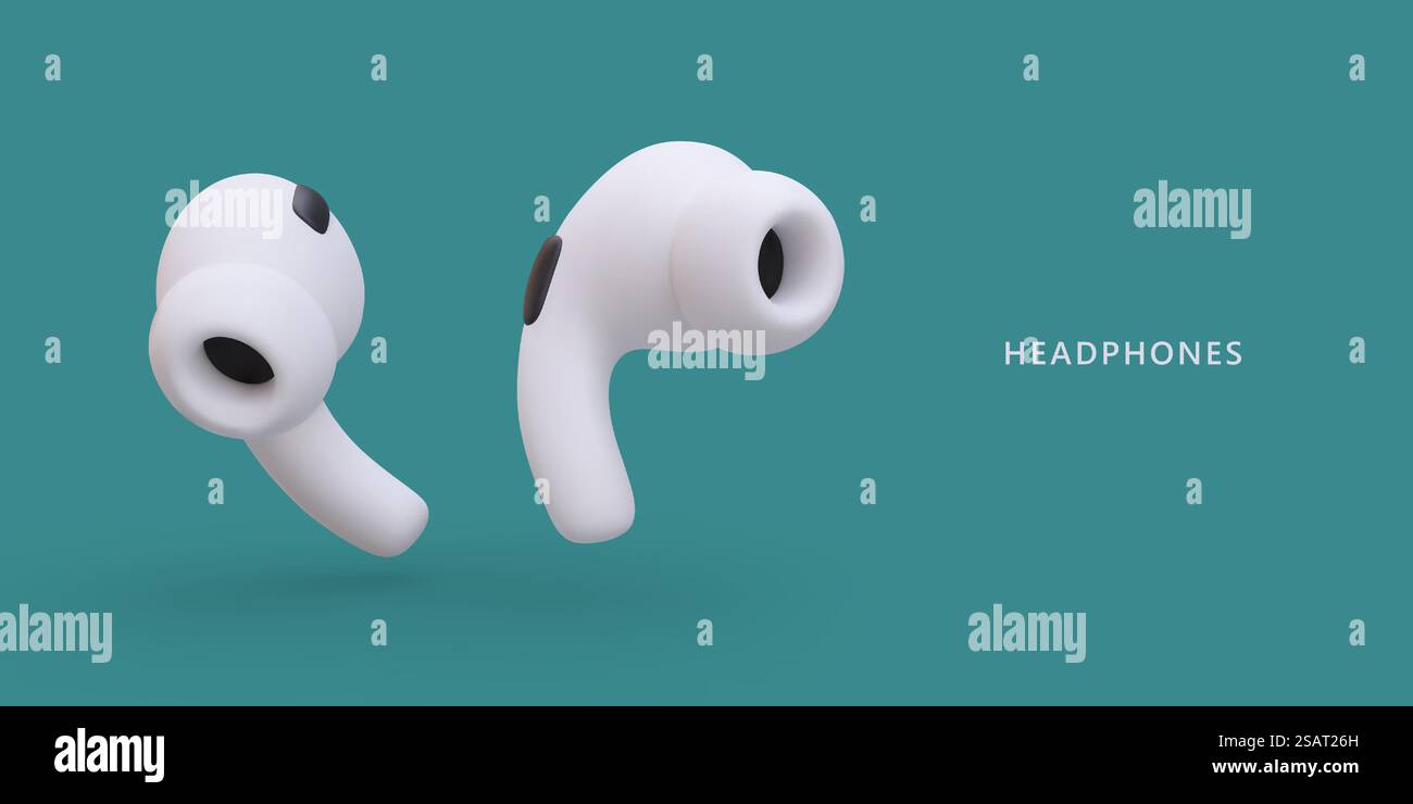 White wireless in ear headphones. Device for listening to music ...