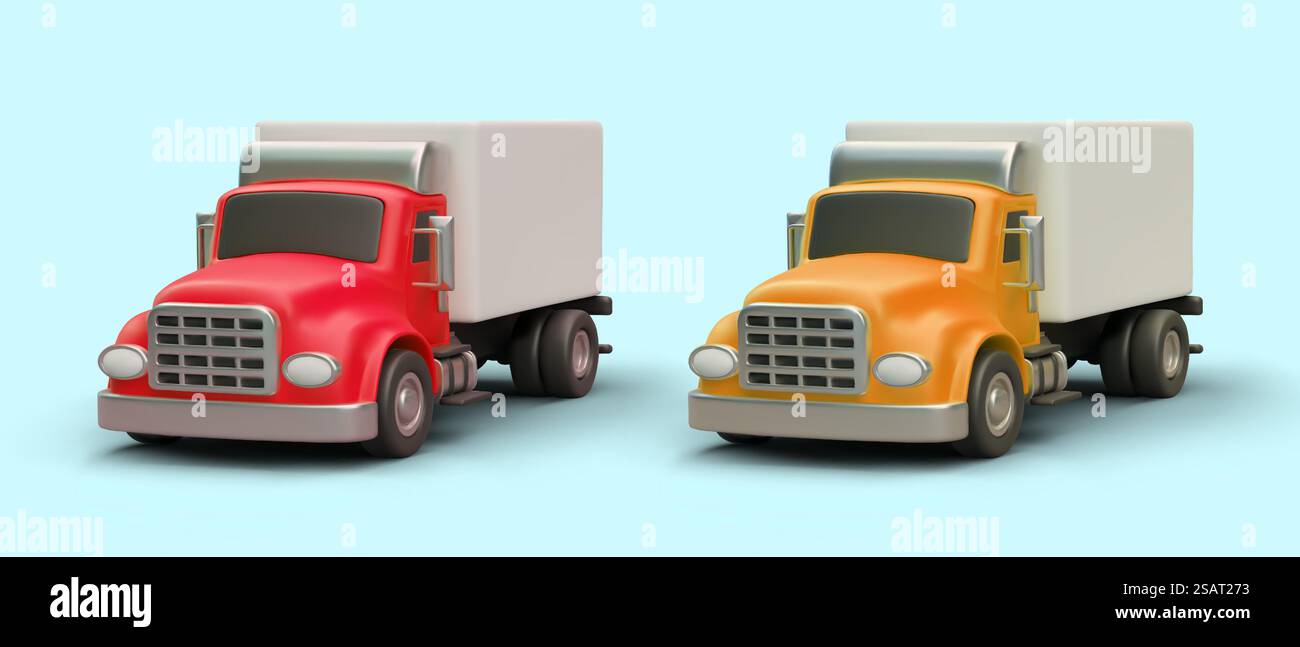Realistic yellow and red truck on blue background. Automobiles for ...