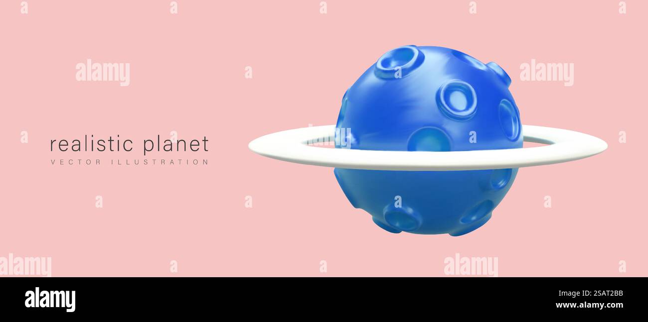 Realistic blue planet with big ring. Space exploration. Template for ...