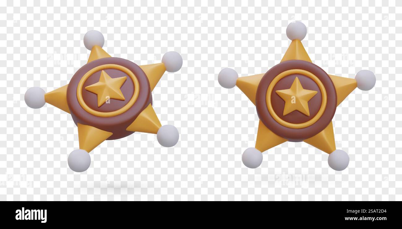 Badge of state representative of law. Star sheriff. Bunch of metallic ...