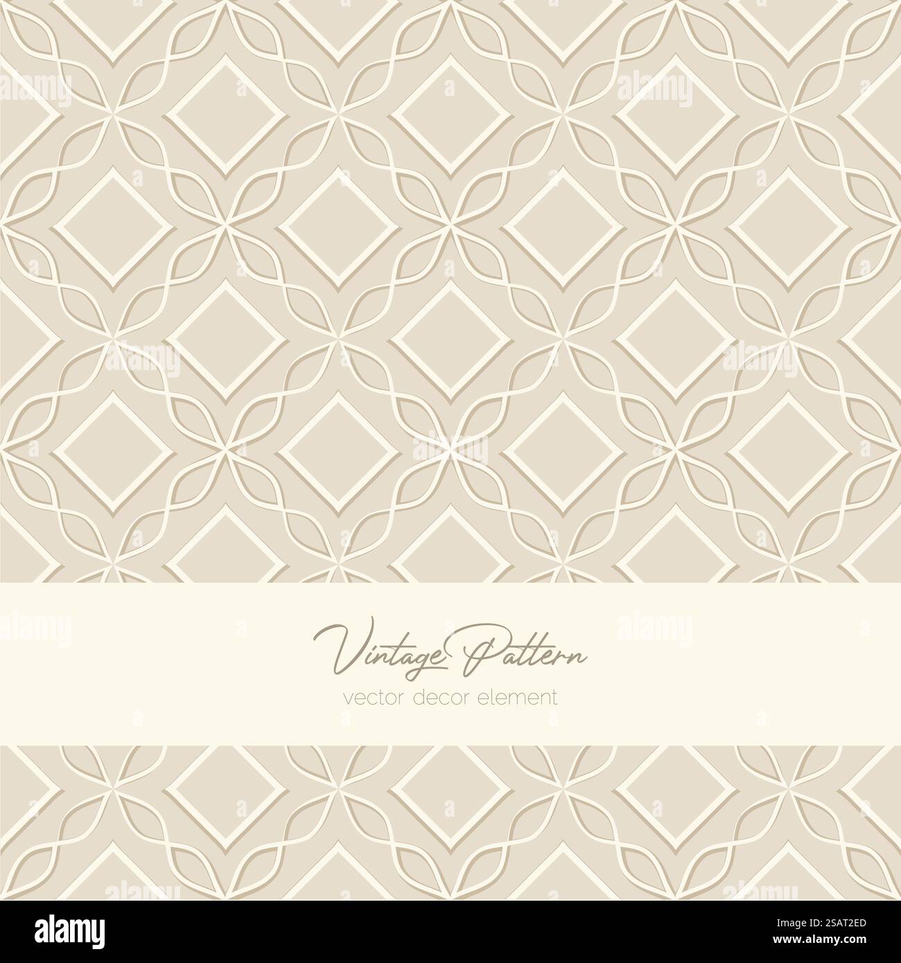 Vintage seamless pattern. Background template in old style with curls. Vector soft beige ...