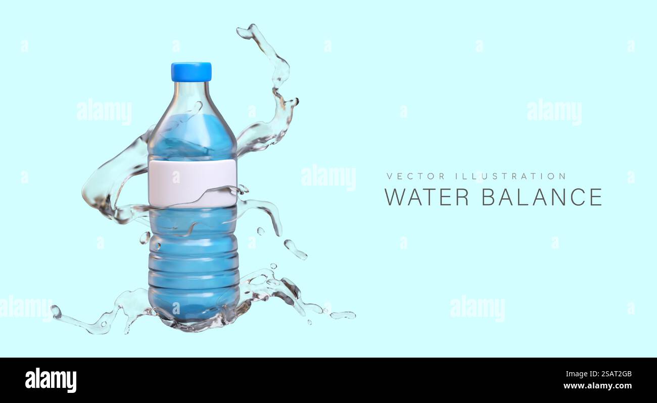 Concept of water balance. Plastic bottle of transparent water ...
