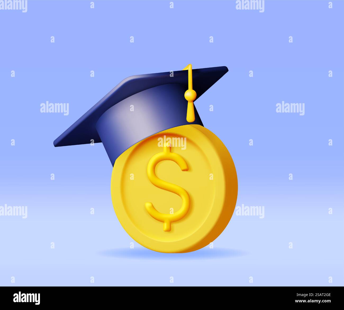 3D Graduation Cap and Gold Coin Isolated. Render Money for Education ...