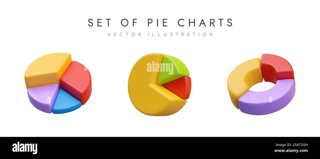 Set of different pie charts. Poster with collection of round diagrams ...