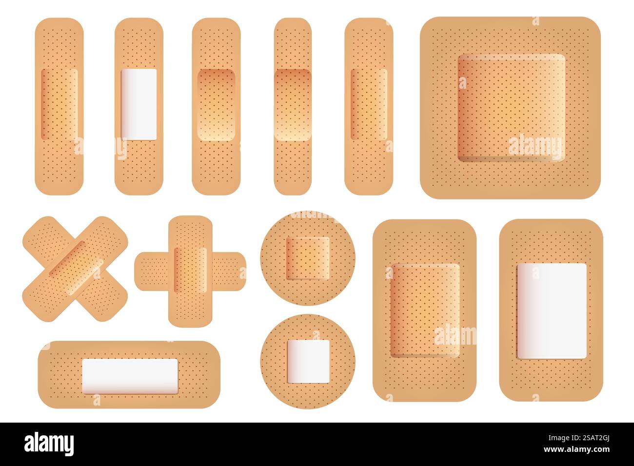 Realistic vector plaster set. Medical plasters isolated on white background. Adhesive strip ...