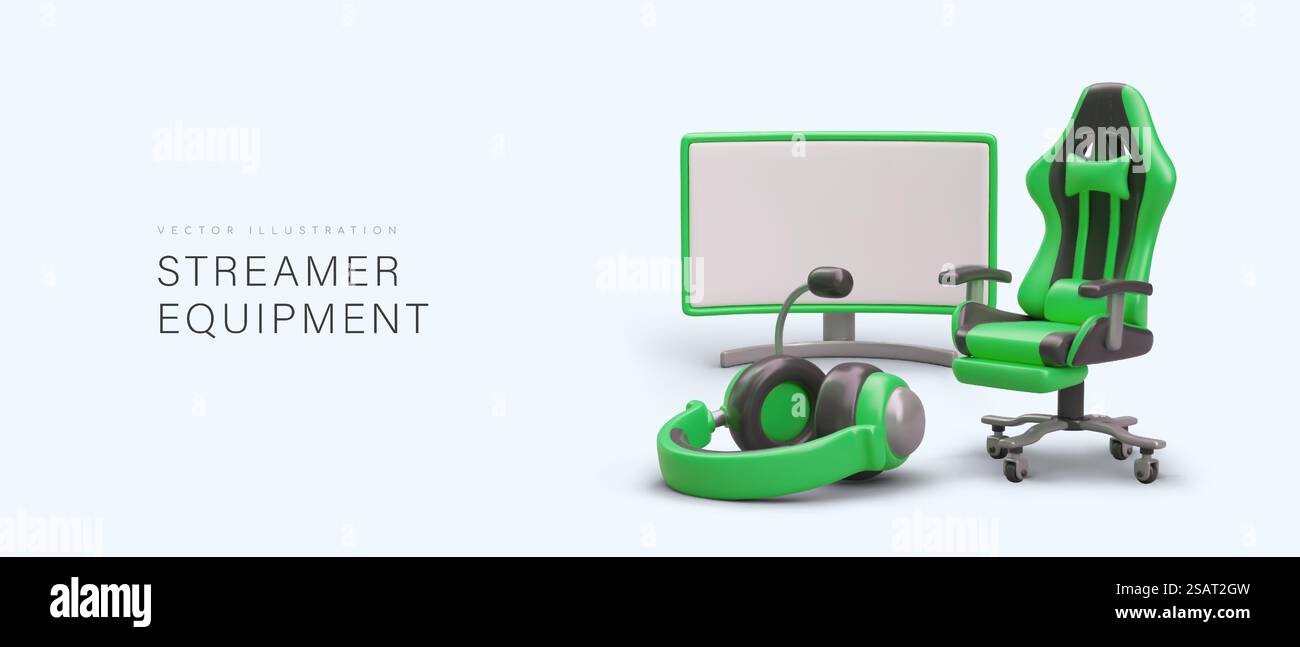 Professional video blogger equipment. 3D green streamer accessories ...