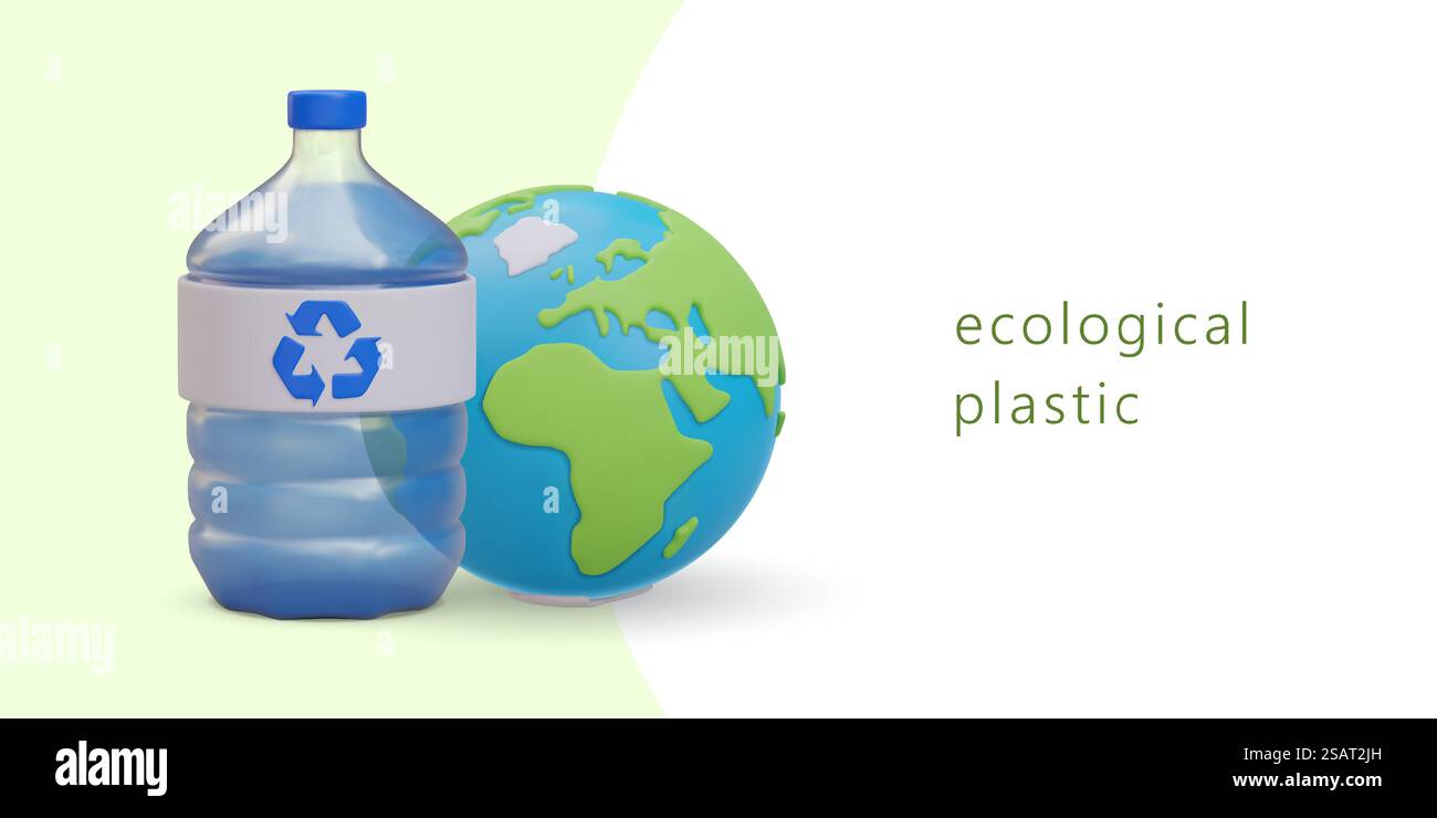 3d realistic bottle and planet. Environmental concept of ecological ...