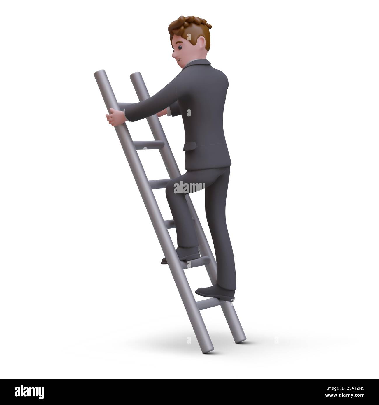 Office worker climbing up ladder, rear view. Business development ...