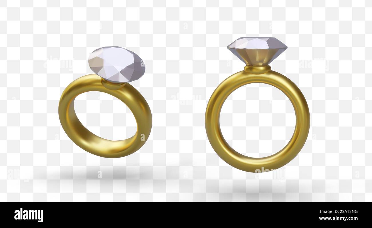 Realistic female engagement ring with diamond. Golden ring with ...