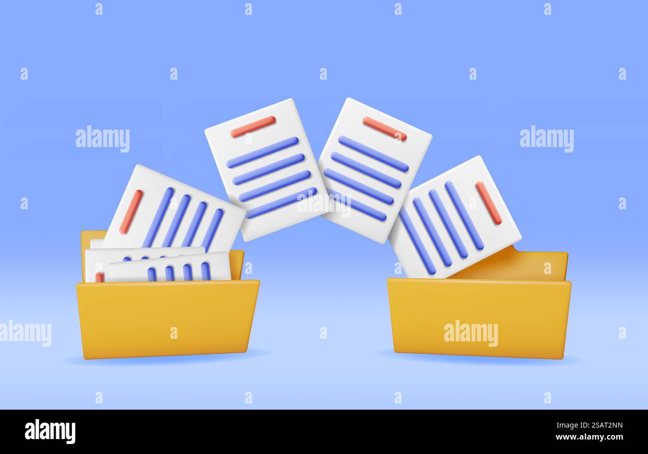 3D Business Folder Full of Papers Isolated on White. Render Yellow ...