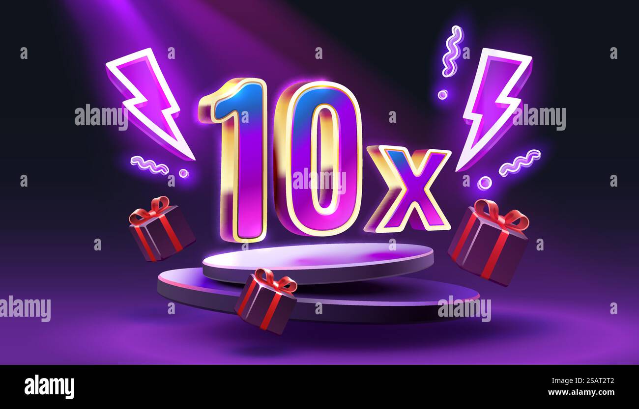 10x winner banner, promotion flyer, prize label. Vector. 10x winner ...