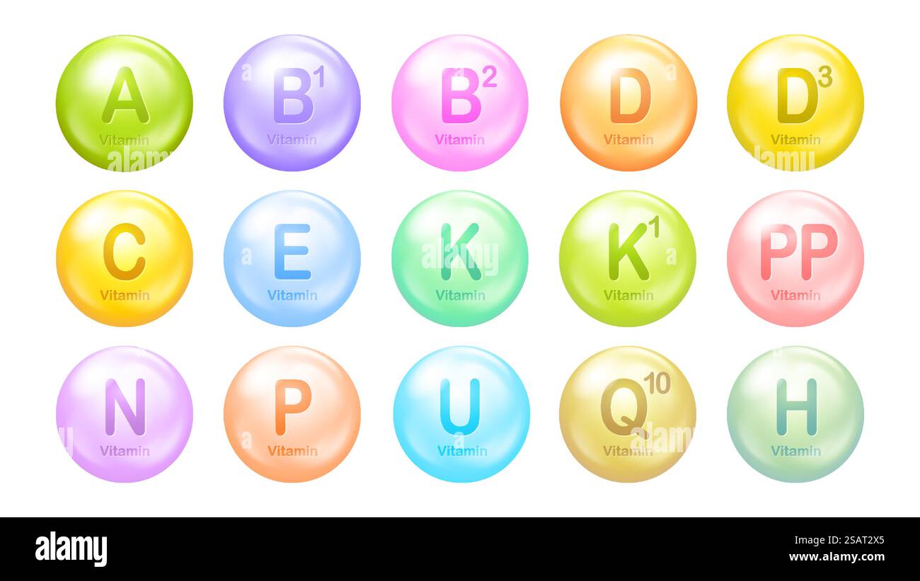 Vitamin pill vector icon set. 3D drop capsules. Vitamin complex design ...