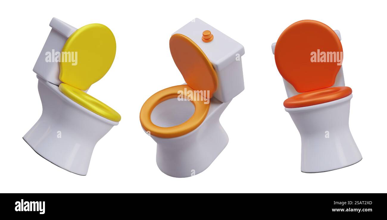 Set of vector toilets in different colors and positions. 3D ...