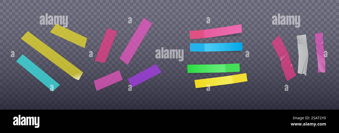 Color adhesive tape pieces realistic vector illustration set. Sticky ...