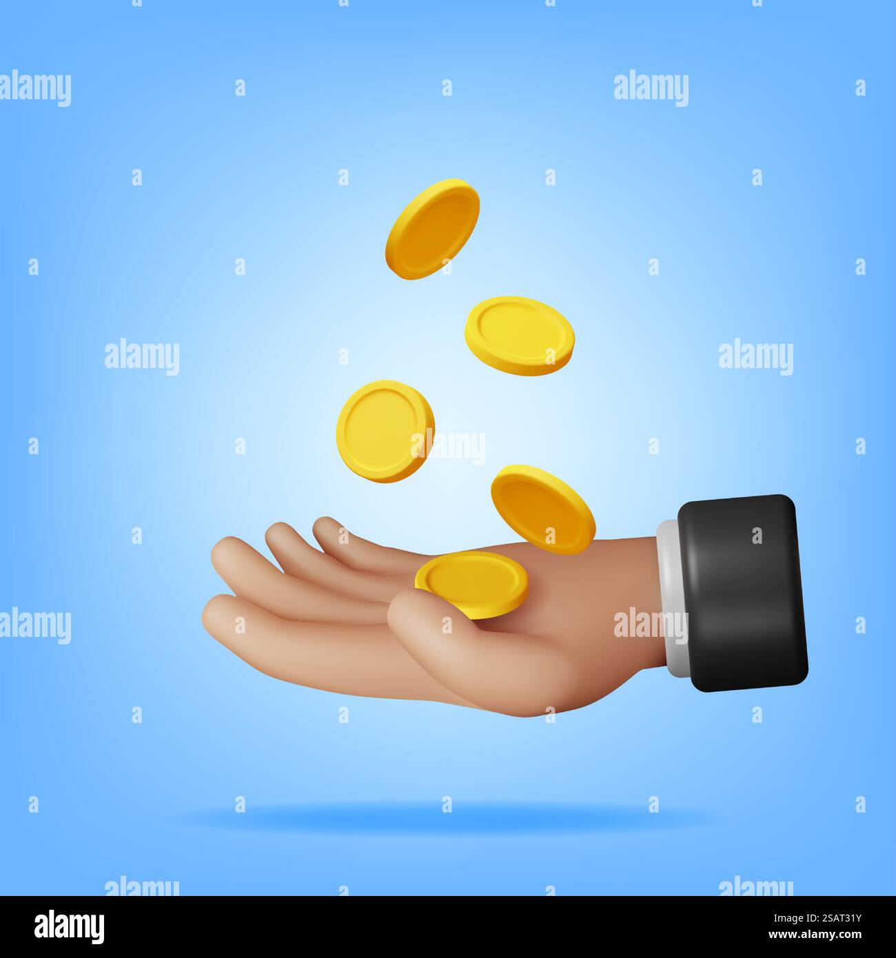 3D Hand Full of Gold Coins Isolated. Render Money in Hand. Golden Cash ...
