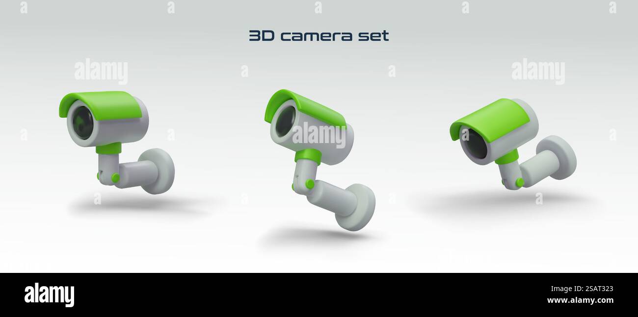 Set of realistic surveillance cameras. Vector object in different ...