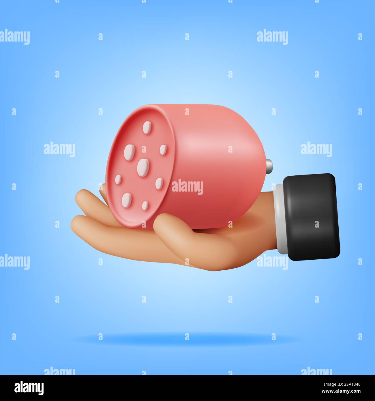 3D Slice of Ham or Sausage in Hand Isolated. Render Sausage, Cut Ham ...