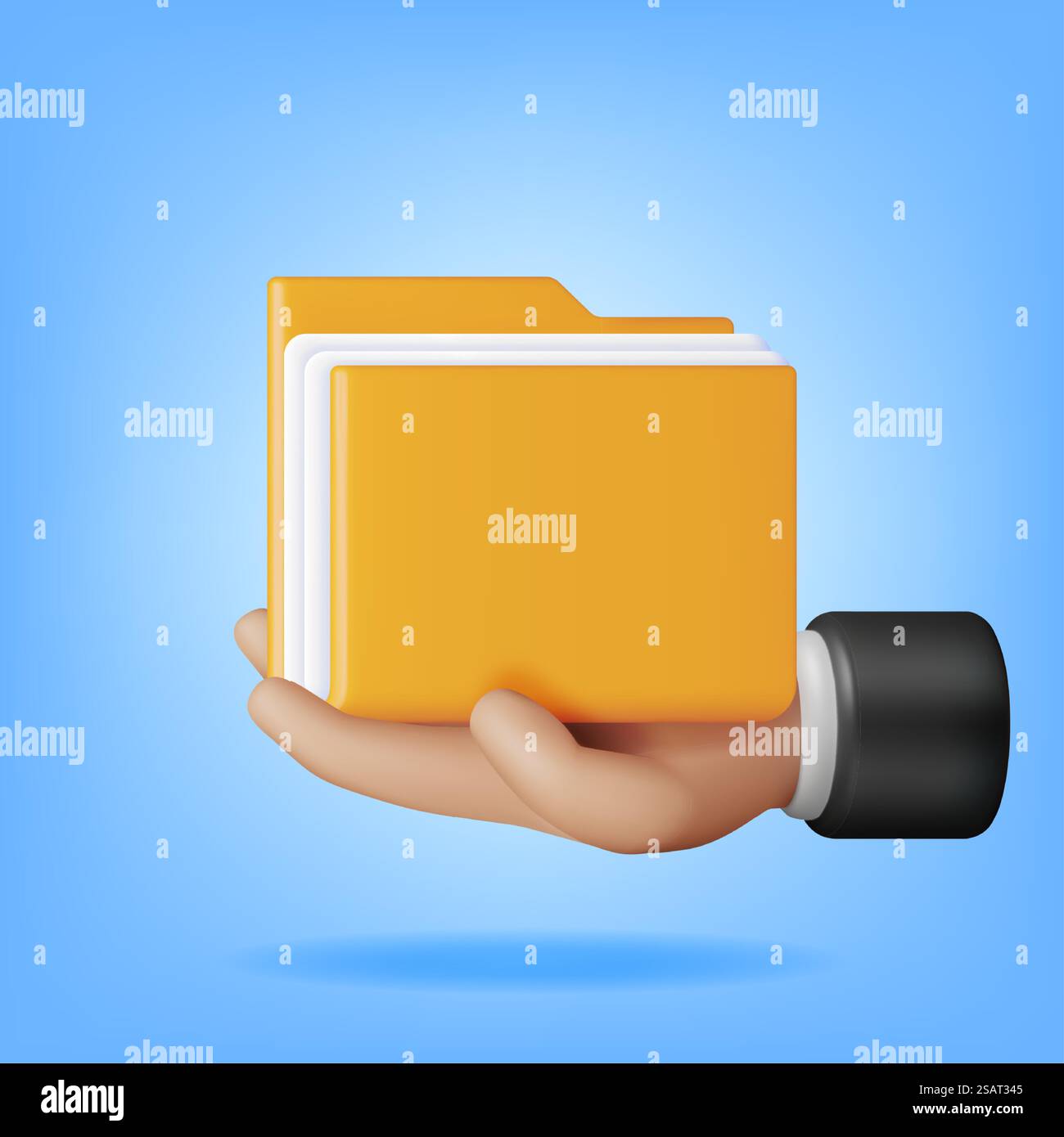 3D Business Folder full of Papers in Hand Isolated. Render Yellow Folder for Correspondence ...