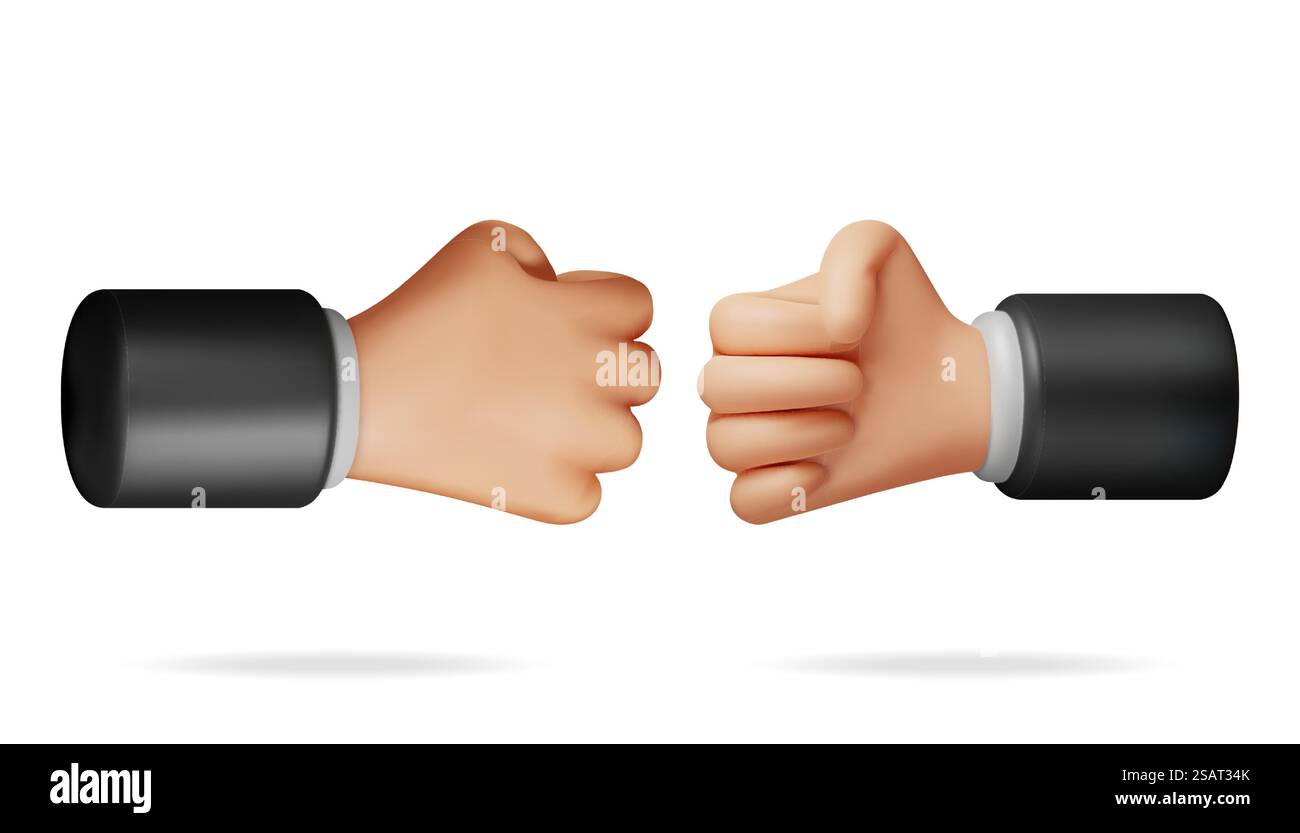 3D Hands Fists in Conflict Isolated on White Background. Render Hand ...