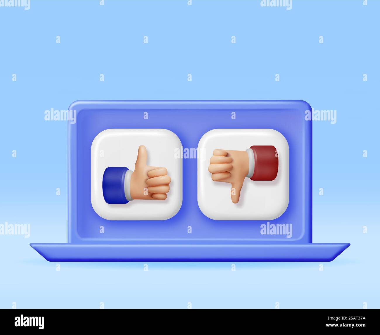 3D Thumbs Up and Thumbs Down Hands Gestures in Laptop Isolated. Render ...