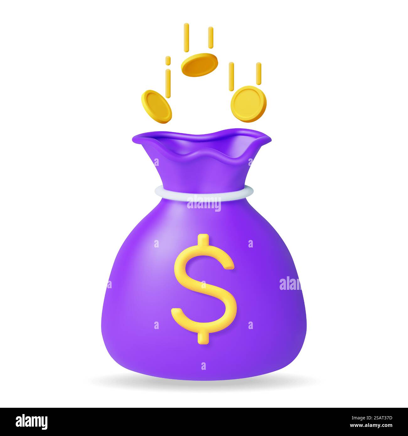 3D Money Cloth Bag with Rope and Dollar Sign Isolated. Render Realistic ...