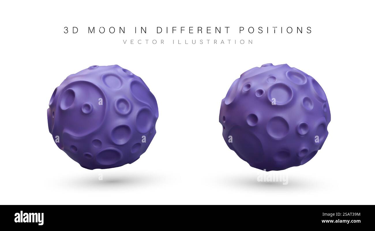 3D purple full moon with craters. Celestial body, satellite of Earth ...