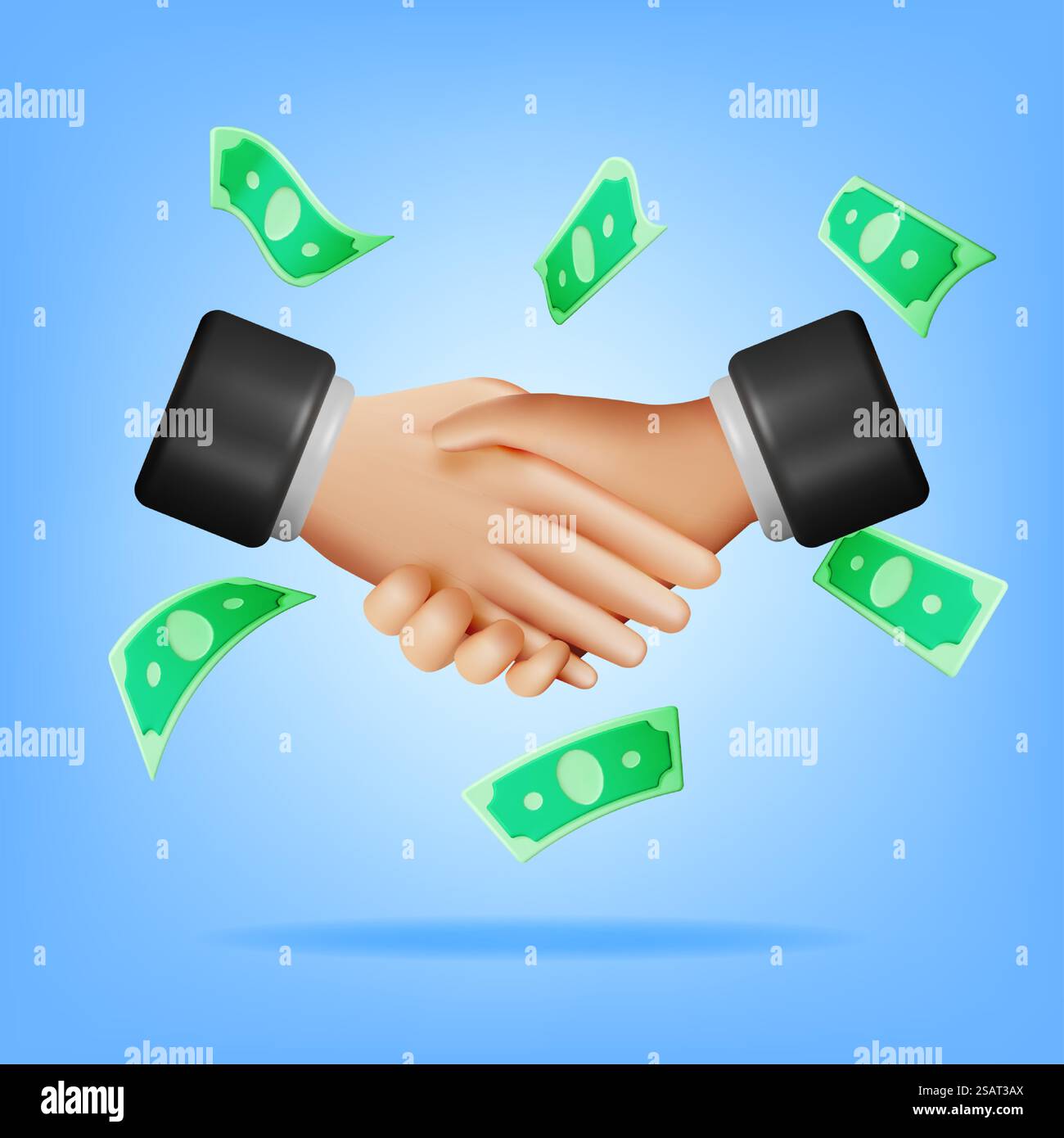 3D Handshake Gesture and Money. Render Concept of Shaking Hands ...