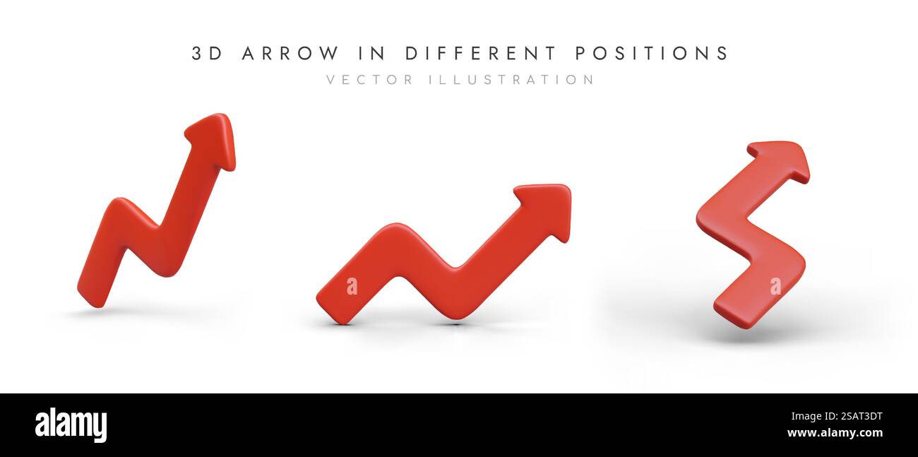 Set of red business curved arrows on white background. Colored vector ...