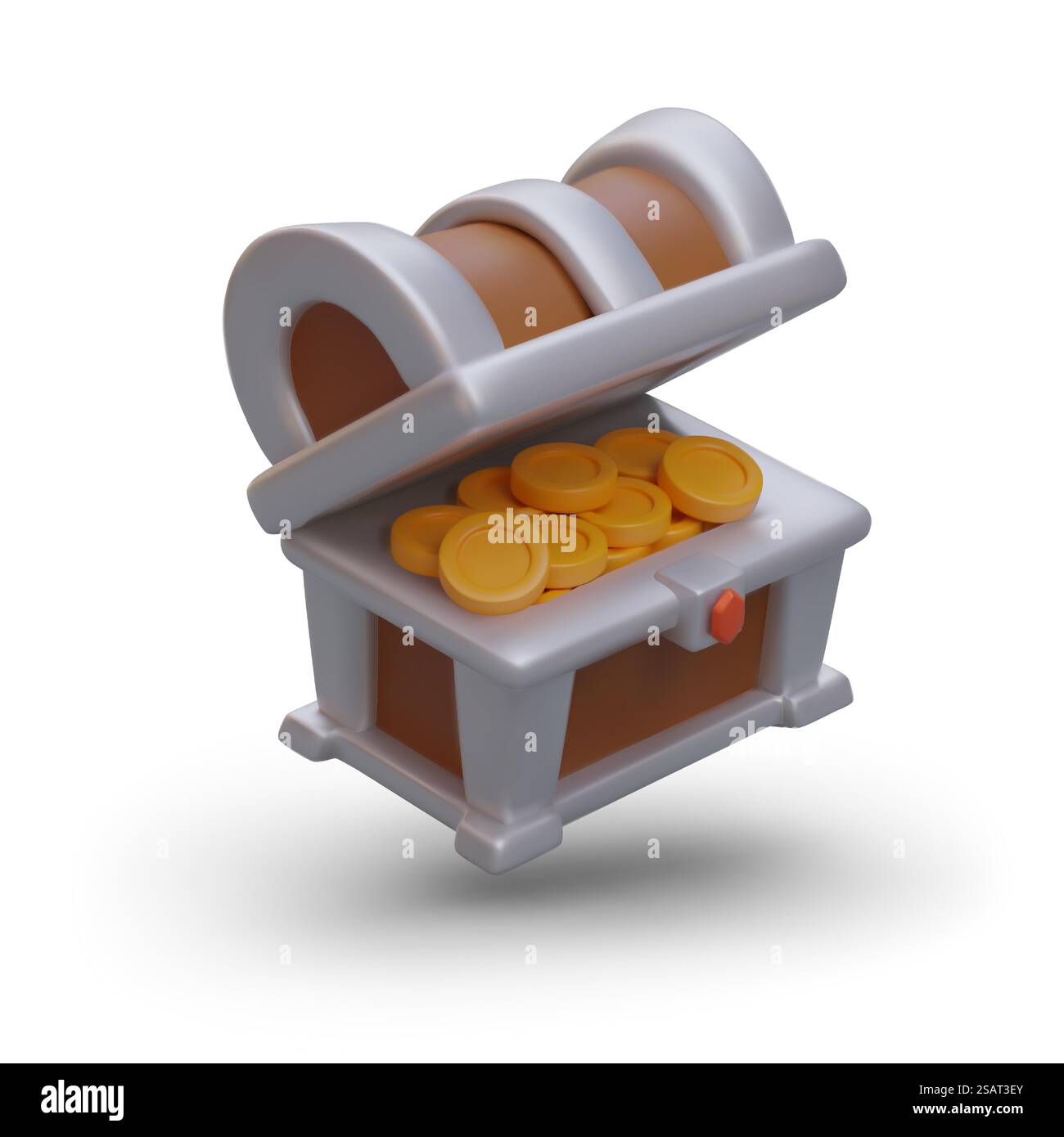 3D open chest with coins. Treasure in cartoon style. Isolated vector ...