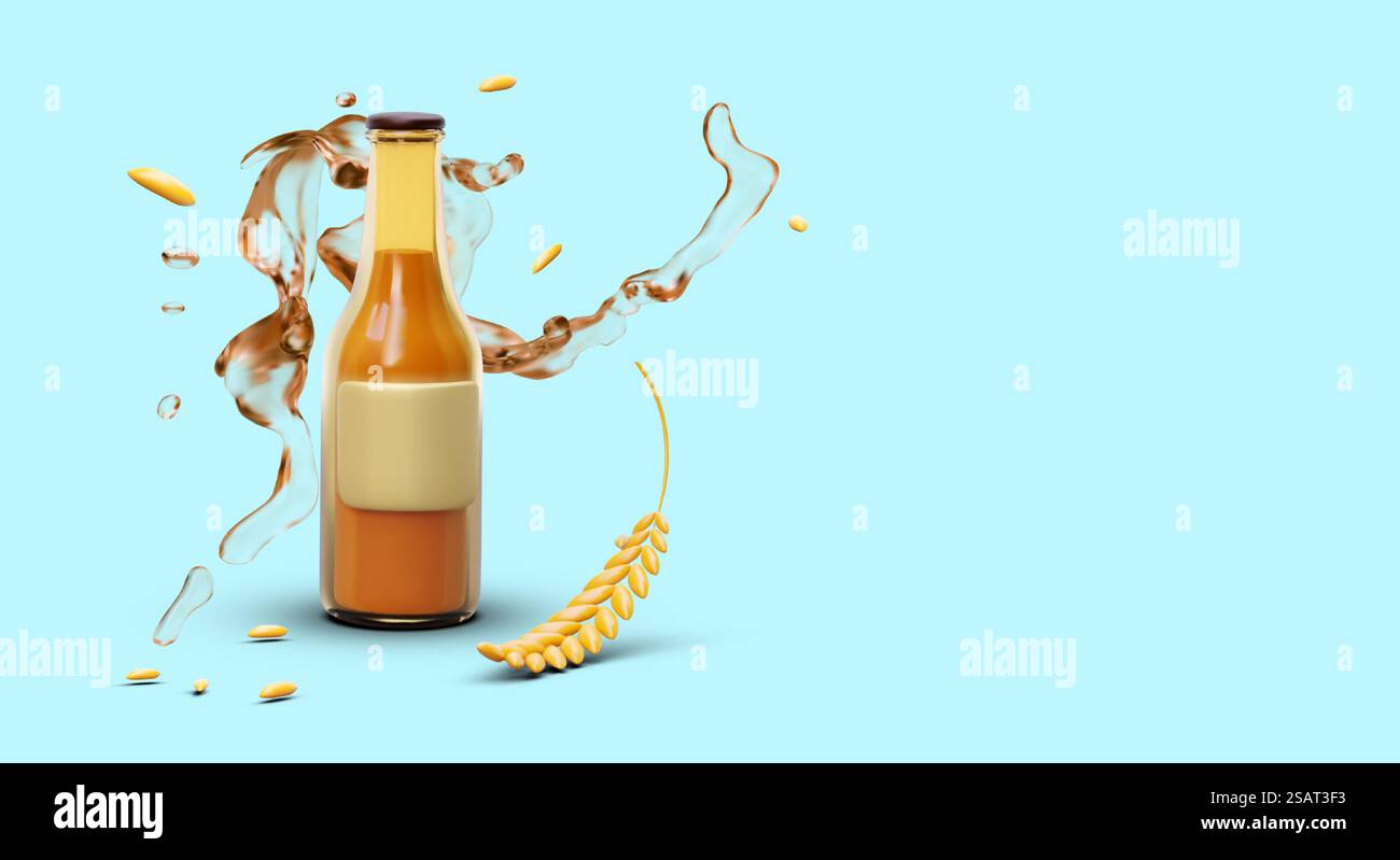Quality beer from natural ingredients. Realistic wheat beer bottle ...