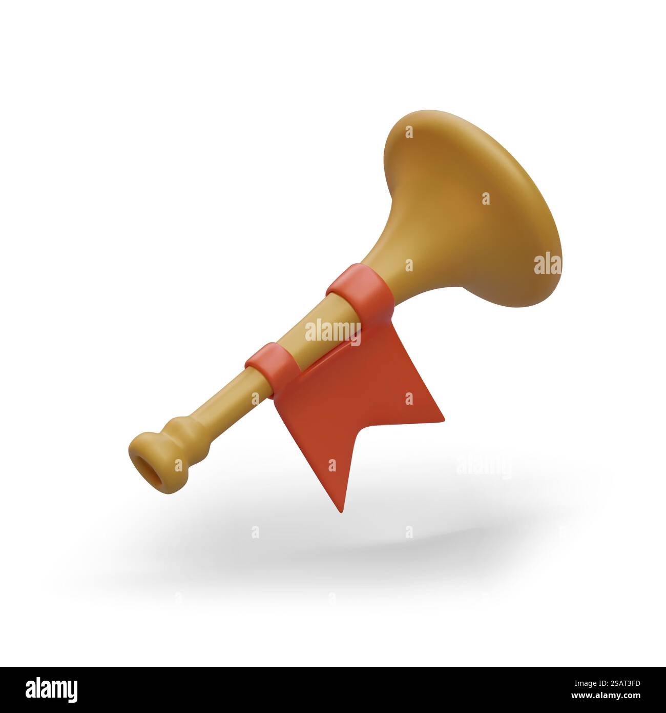 Yellow realistic king bugle with red flag. Trumpeters musical ...