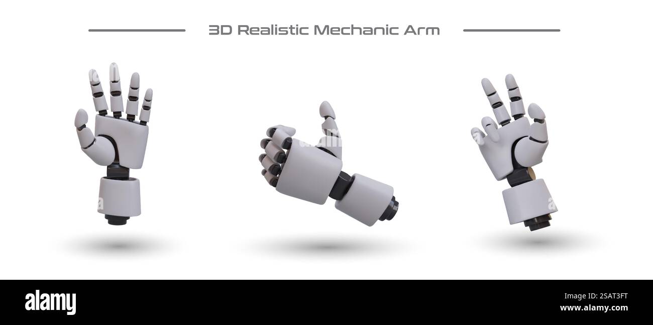 3D realistic mechanical hand. Programmable manipulator. Cyborg hand ...
