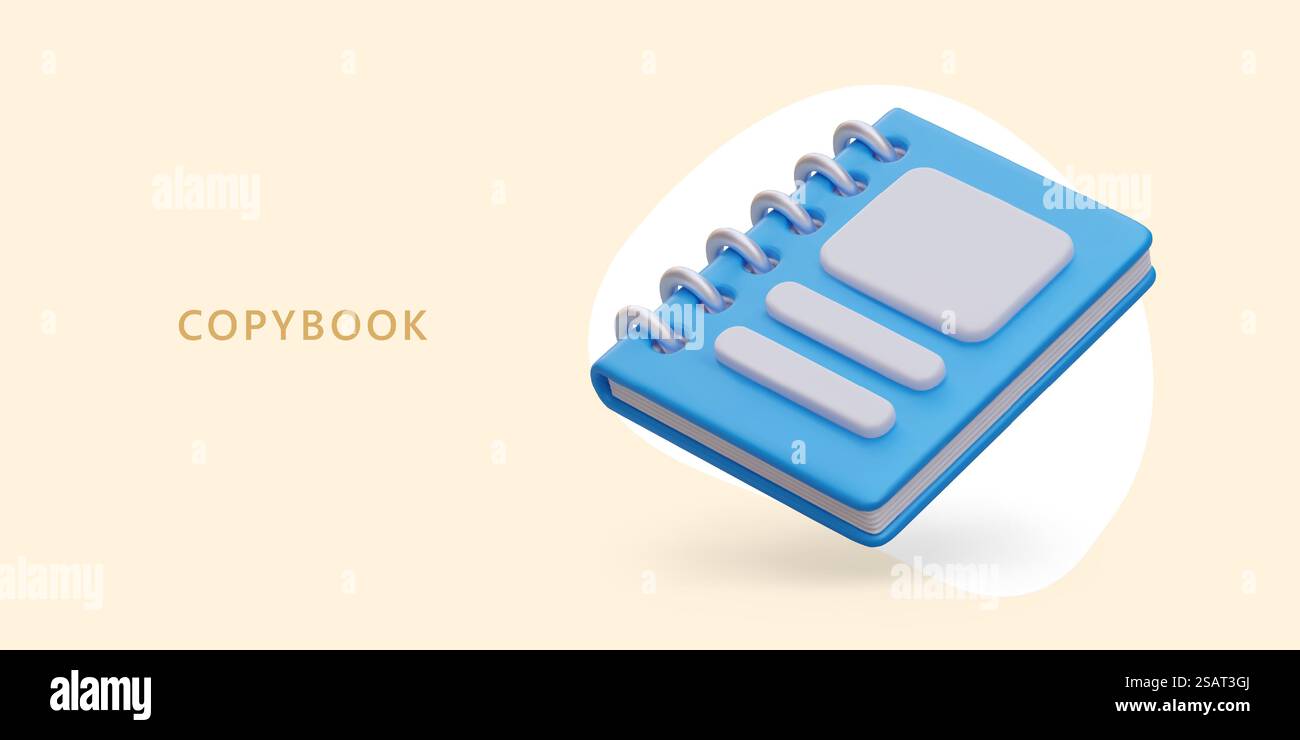 Realistic blue spring notebook. Copybook with blank cover, mockup ...