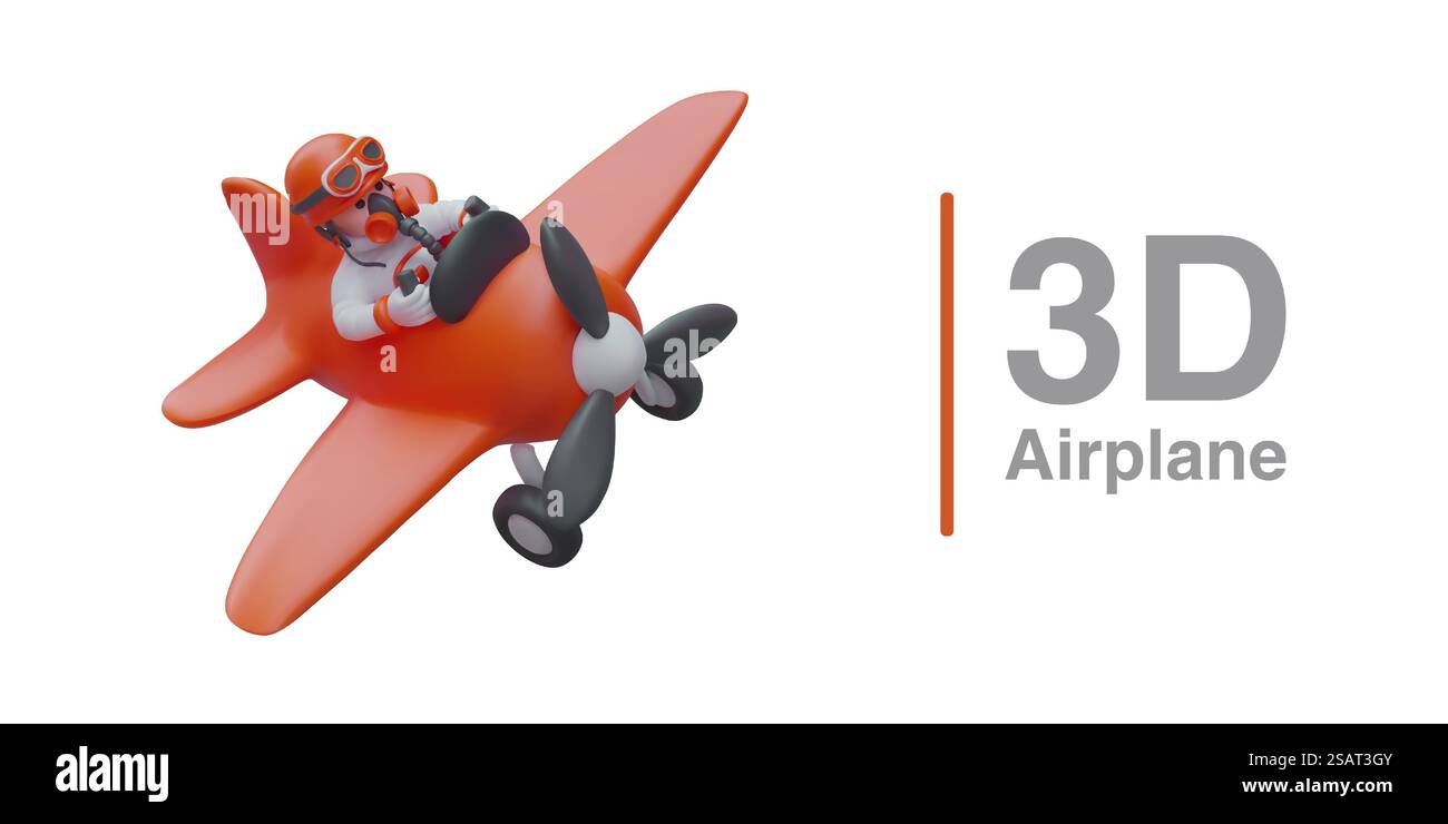 Poster with realistic cartoon character flying in airplane. Model for ...