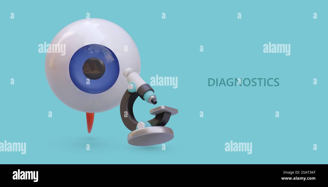 Poster in realistic for ophthalmology clinic. 3d eyeball and microscope ...
